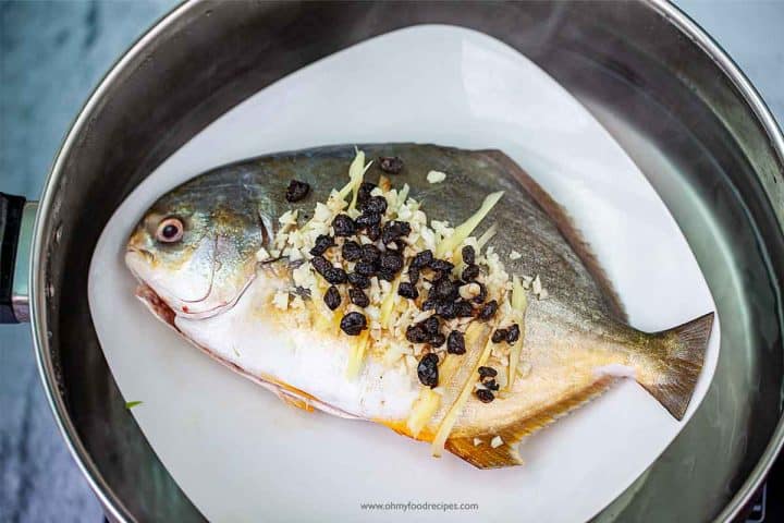 Steam Fish (蒸魚) Golden Pomfret Recipe - Oh My Food Recipes