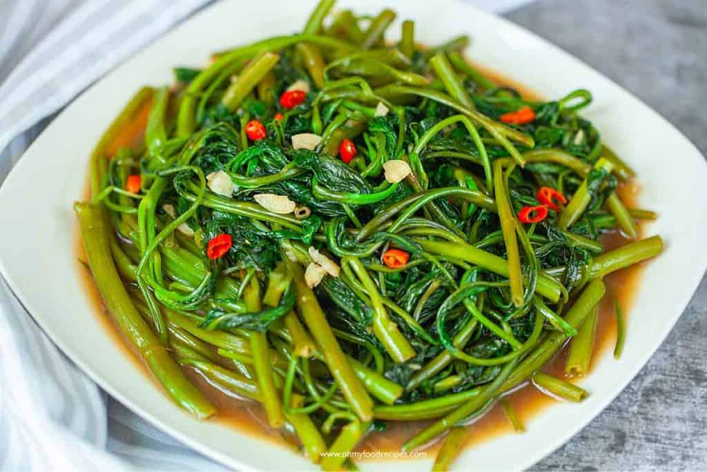 Stir Fried Water Spinach with Shrimp Paste - Oh My Food Recipes
