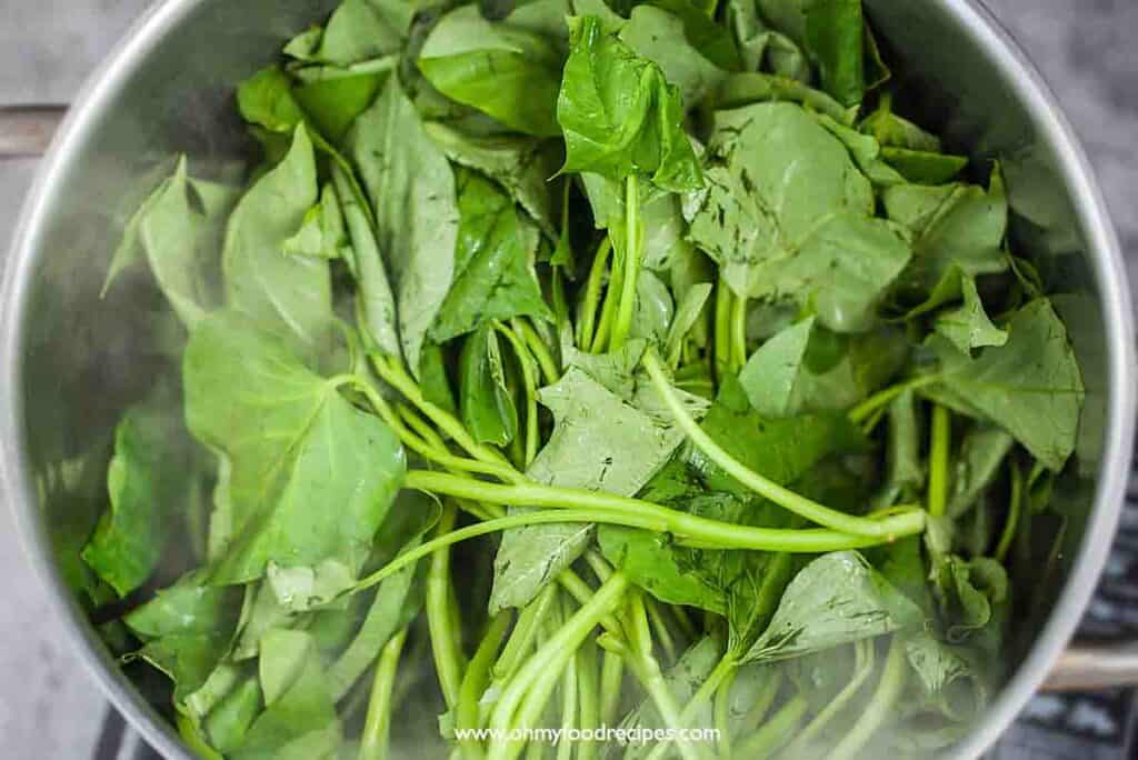 Sweet Potato Leaves Stir Fry - Oh My Food Recipes
